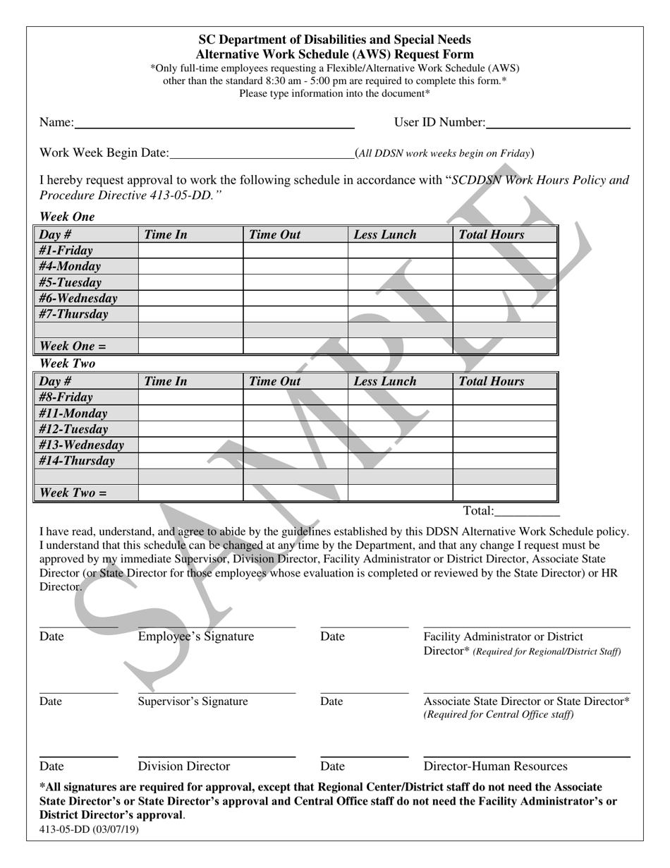 South Carolina Alternative Work Schedule (Aws) Request Form - Sample ...