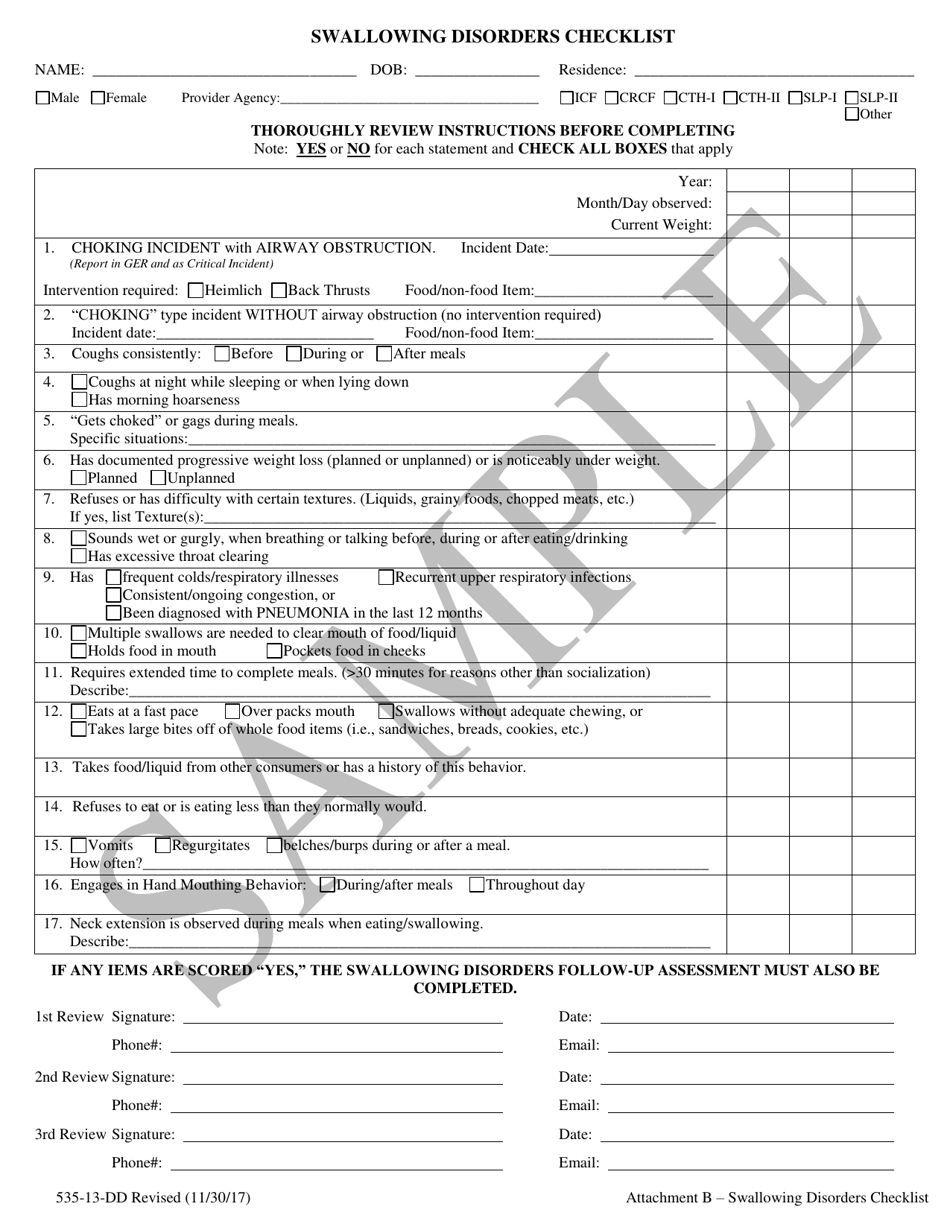 South Carolina Swallowing Disorders Checklist - Sample - Fill Out, Sign ...
