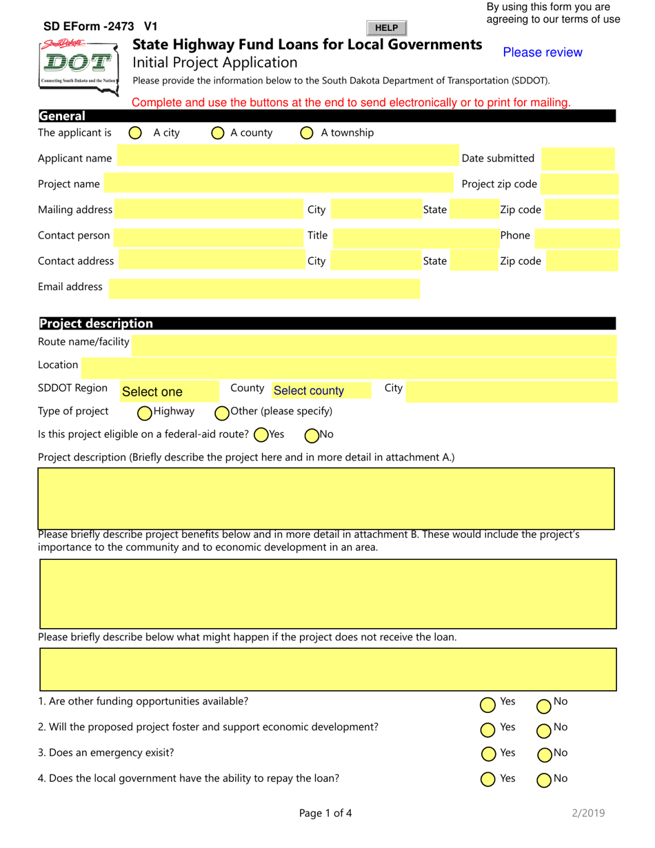 SD Form 2473 - Fill Out, Sign Online and Download Fillable PDF, South ...