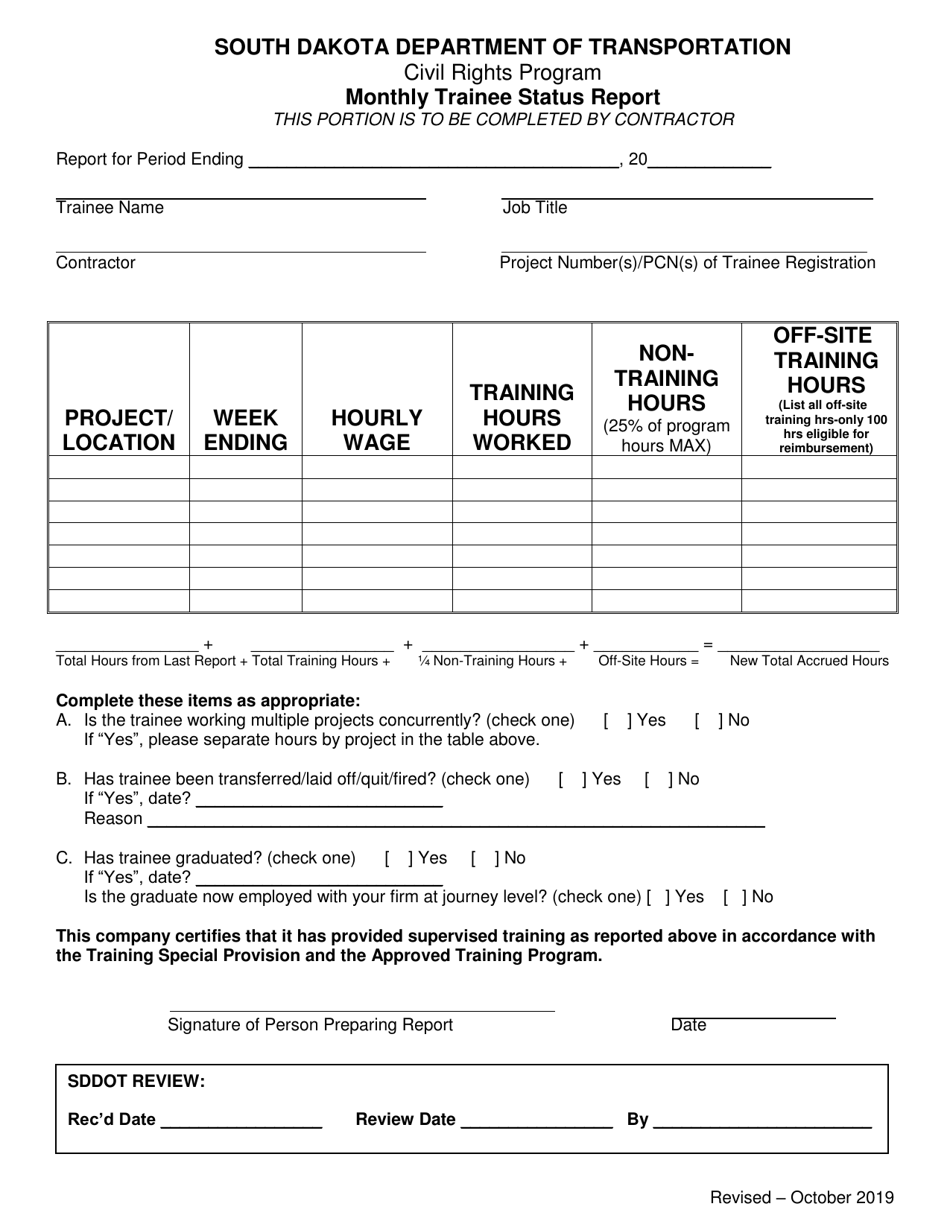 South Dakota Monthly Trainee Status Report - Fill Out, Sign Online and ...