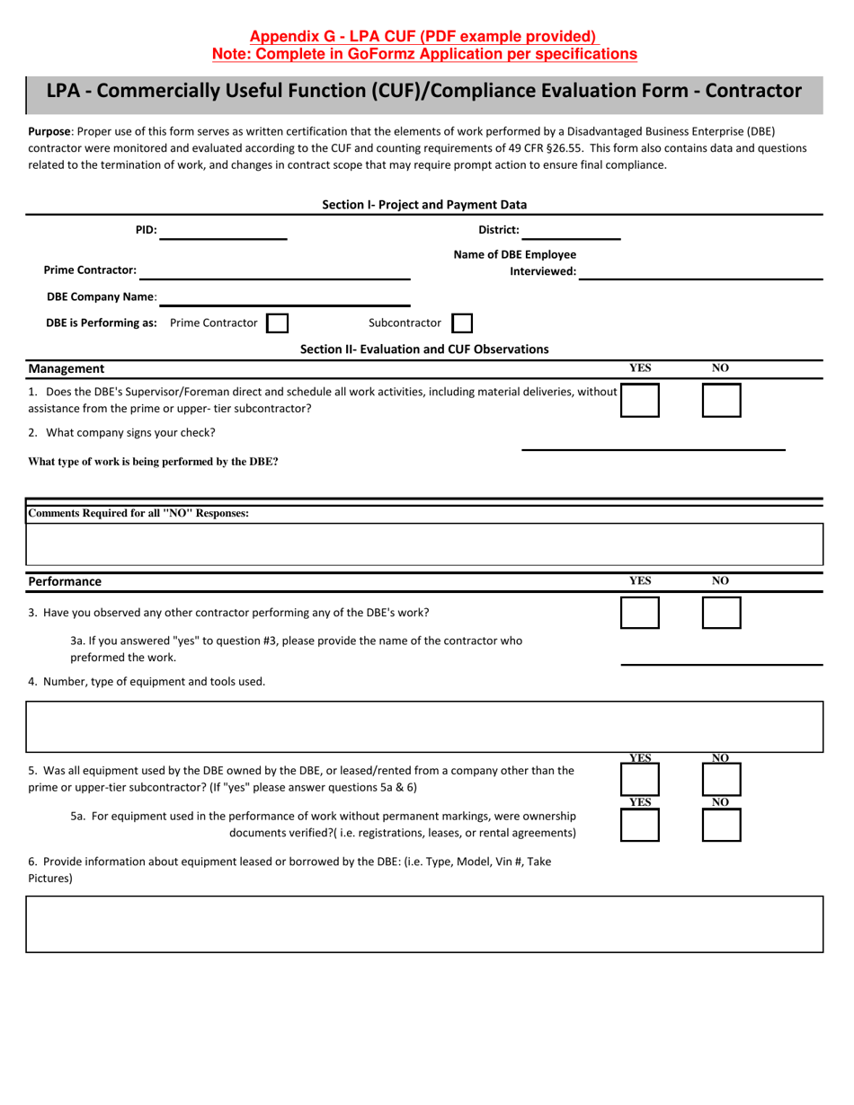 Ohio Lpa - Commercially Useful Function (Cuf)/Compliance Evaluation Form - Contractor - Fill Out ...