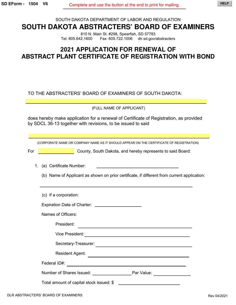 SD Form 1504 - 2021 - Fill Out, Sign Online and Download Fillable PDF ...