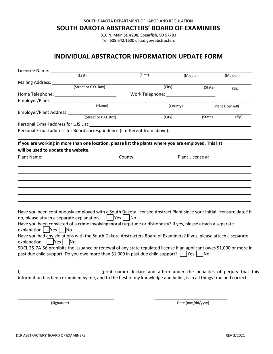 South Dakota Individual Abstractor Information Update Form - Fill Out ...