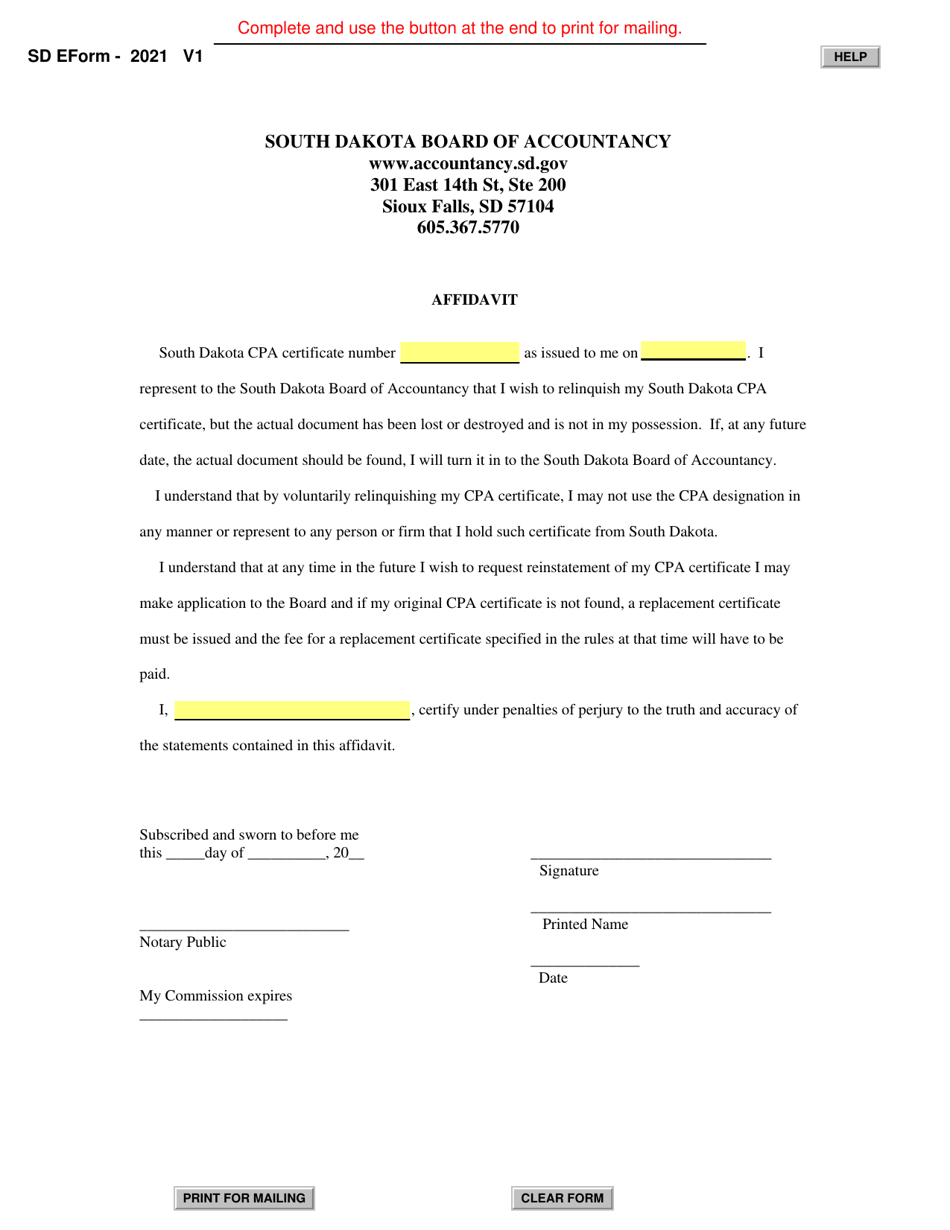 SD Form 2021 - Fill Out, Sign Online and Download Fillable PDF, South ...