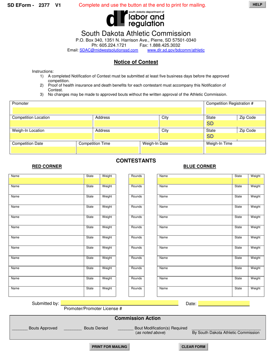 SD Form 2377 - Fill Out, Sign Online and Download Fillable PDF, South ...