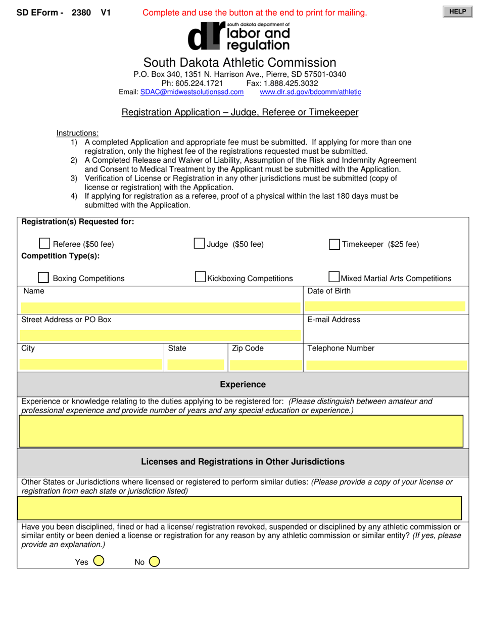 SD Form 2380 - Fill Out, Sign Online and Download Fillable PDF, South ...