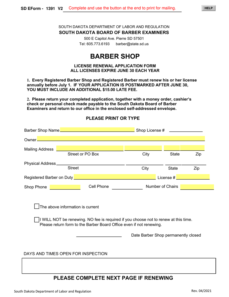 SD Form 1391 - Fill Out, Sign Online and Download Fillable PDF, South ...