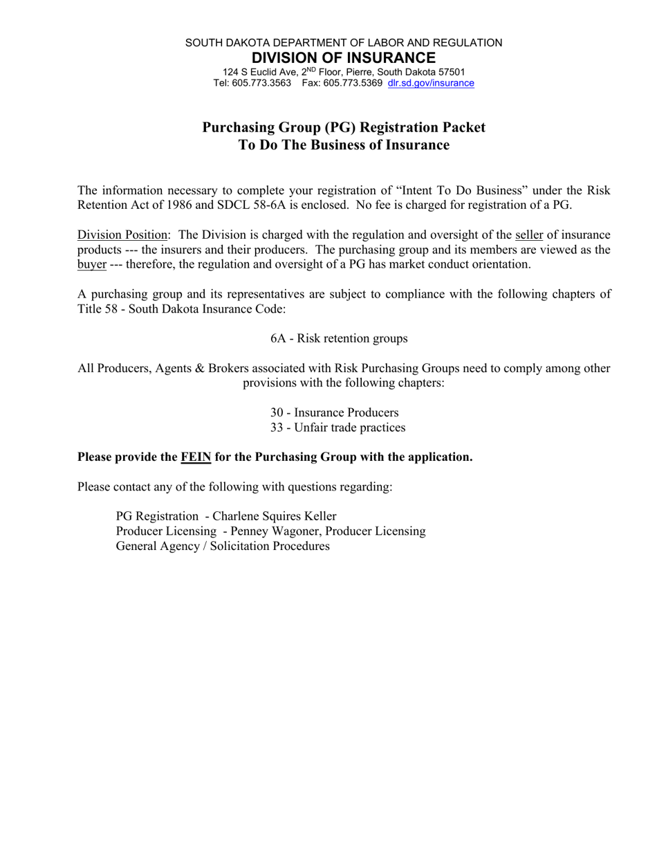 South Dakota Risk Purchasing Group Registration Packet - Fill Out, Sign ...