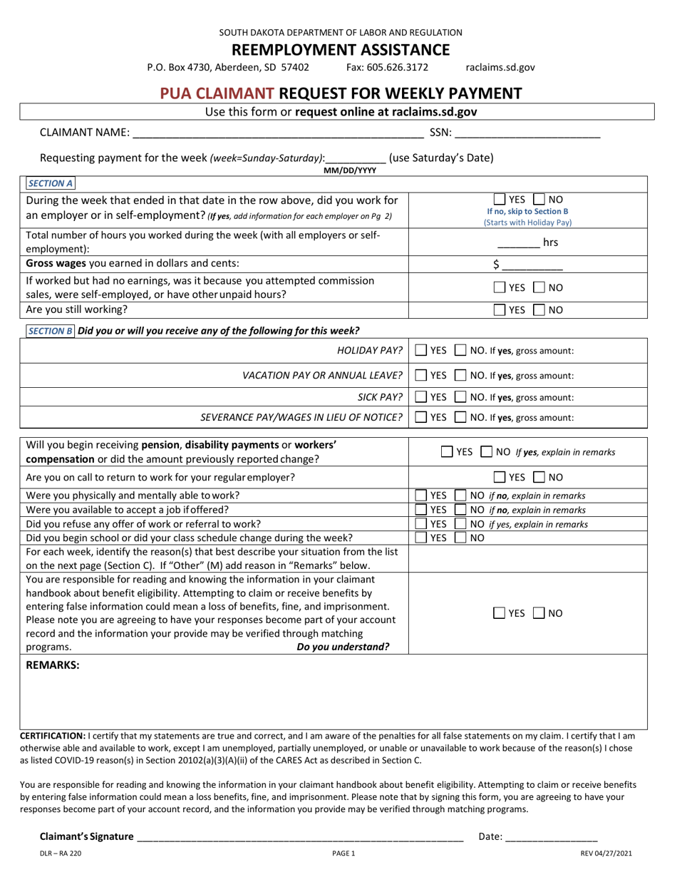 Form DLR-RA220 - Fill Out, Sign Online and Download Printable PDF ...