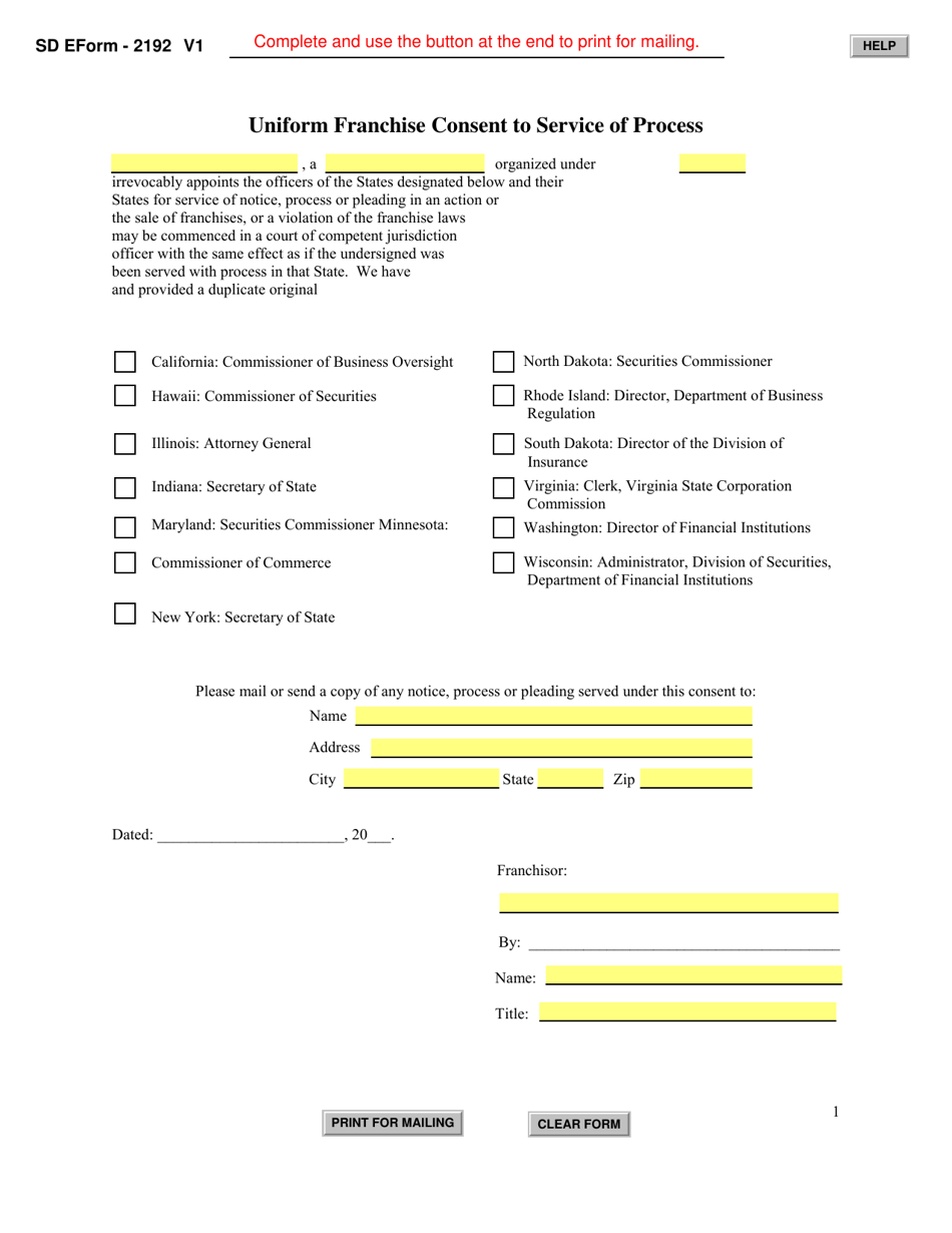 SD Form 2192 - Fill Out, Sign Online and Download Fillable PDF, South ...