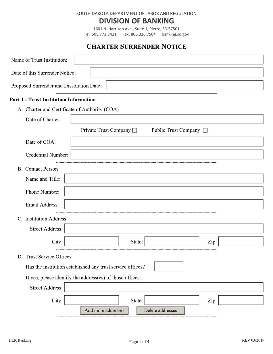 South Dakota Charter Surrender Notice - Fill Out, Sign Online and ...