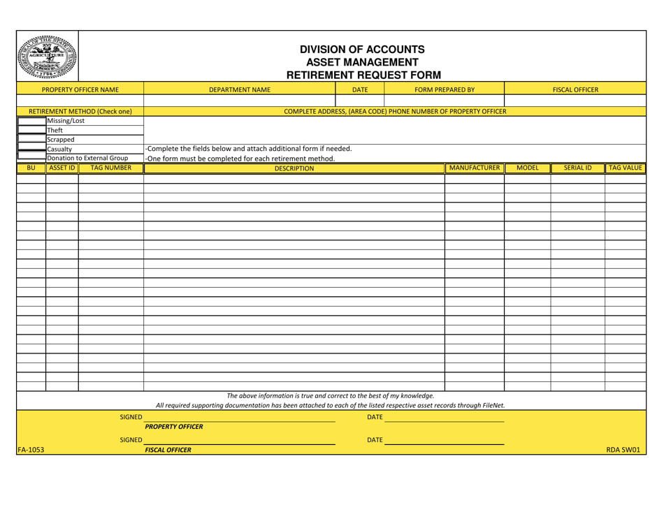 Form FA-1053 - Fill Out, Sign Online and Download Fillable PDF ...