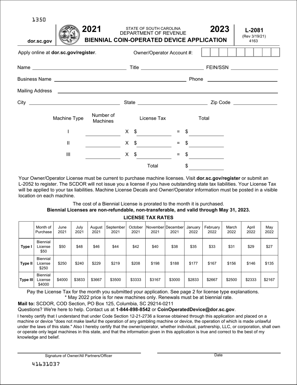 Form L-2081 Download Printable PDF or Fill Online Biennial Coin ...