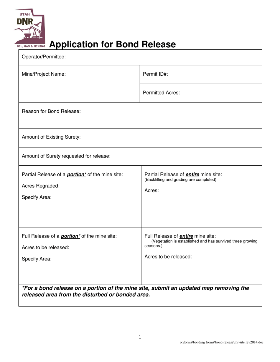 Utah Application for Bond Release - Fill Out, Sign Online and Download ...
