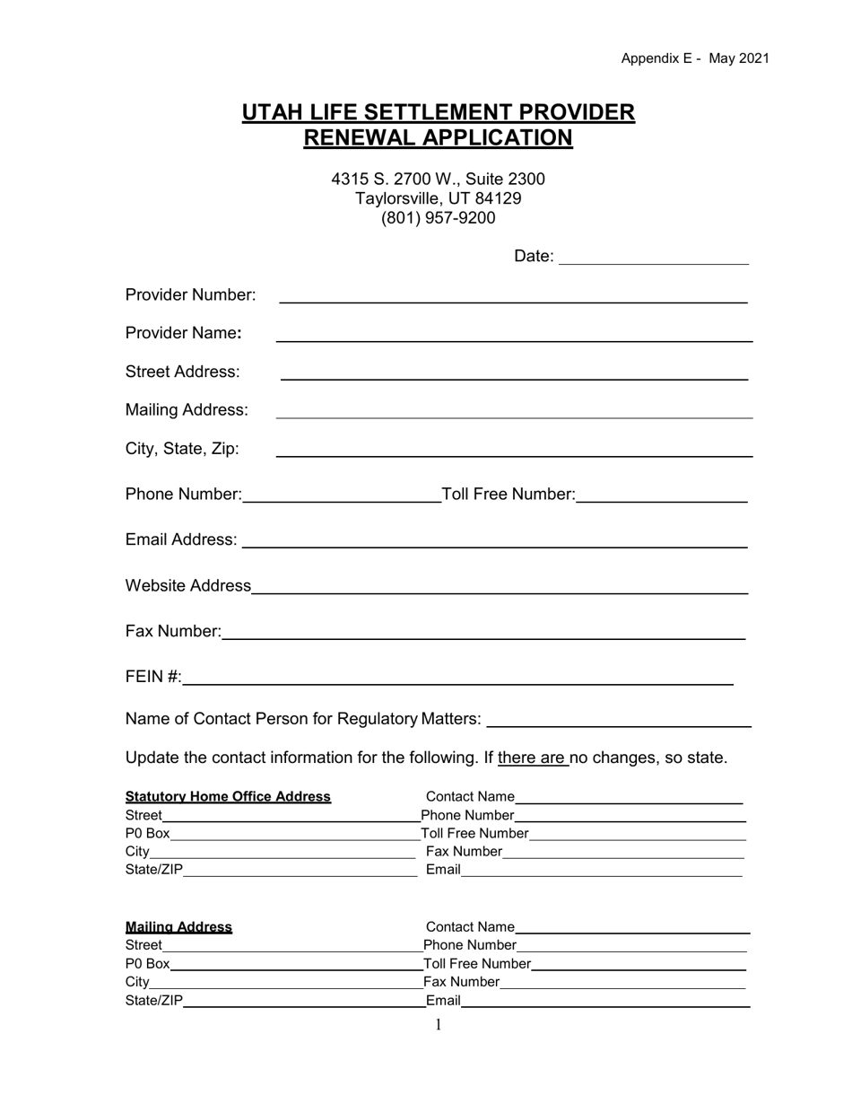 Utah Utah Life Settlement Provider Renewal Application - Fill Out, Sign ...