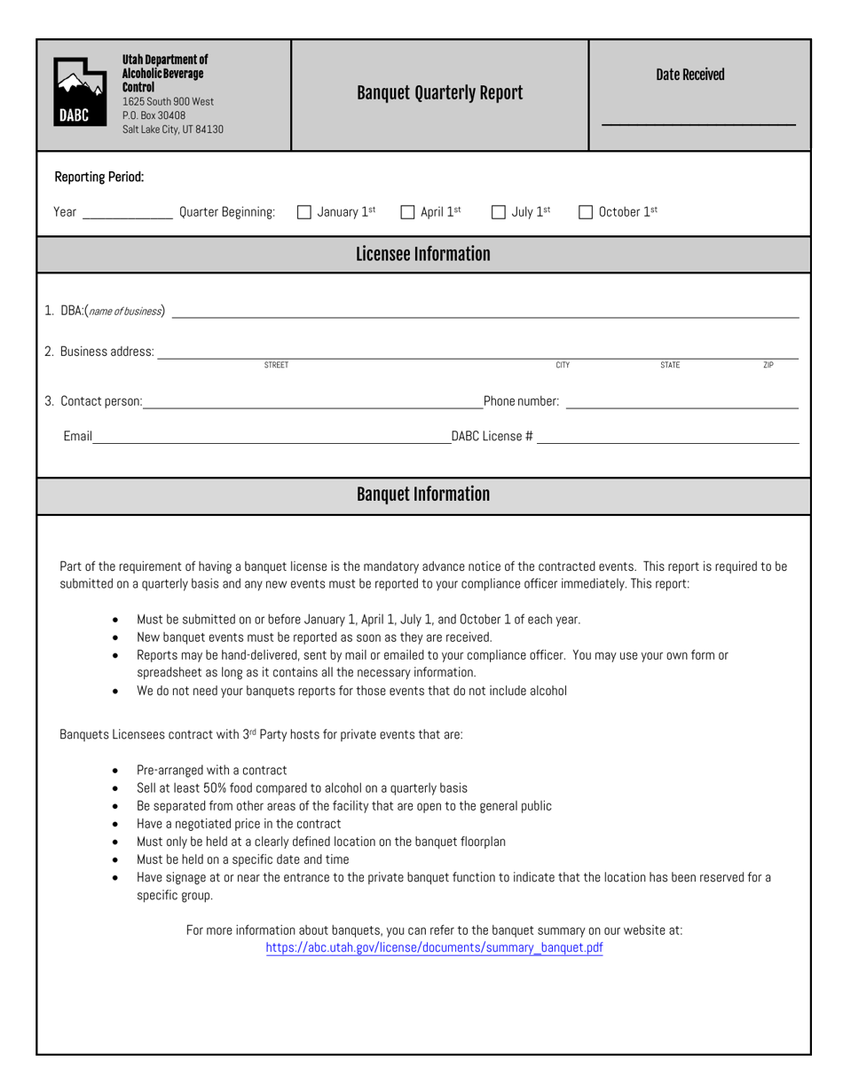 Utah Banquet Quarterly Report - Fill Out, Sign Online and Download PDF ...