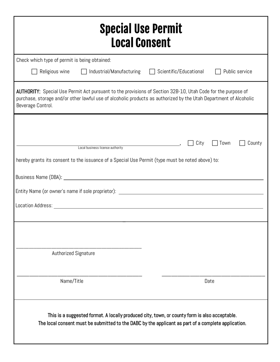 Utah Special Use Permit Local Consent - Fill Out, Sign Online and ...