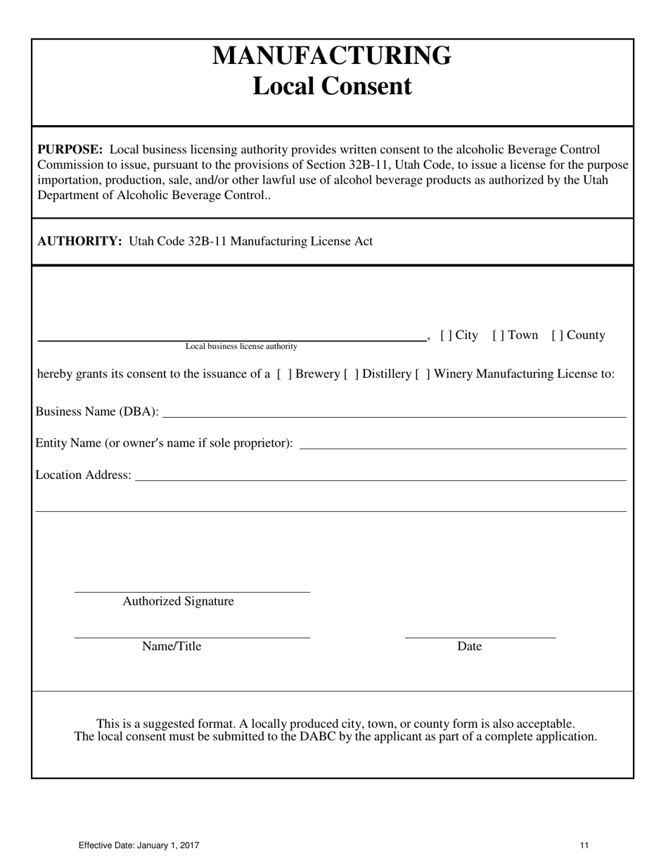 Utah Manufacturing Local Consent - Fill Out, Sign Online and Download ...