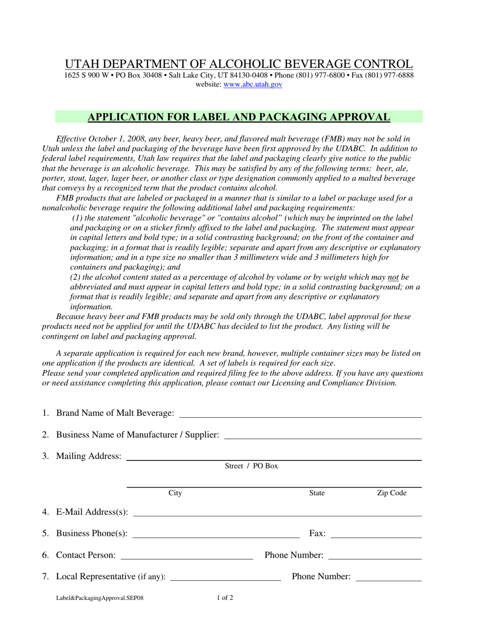 Utah Application for Label and Packaging Approval - Fill Out, Sign ...