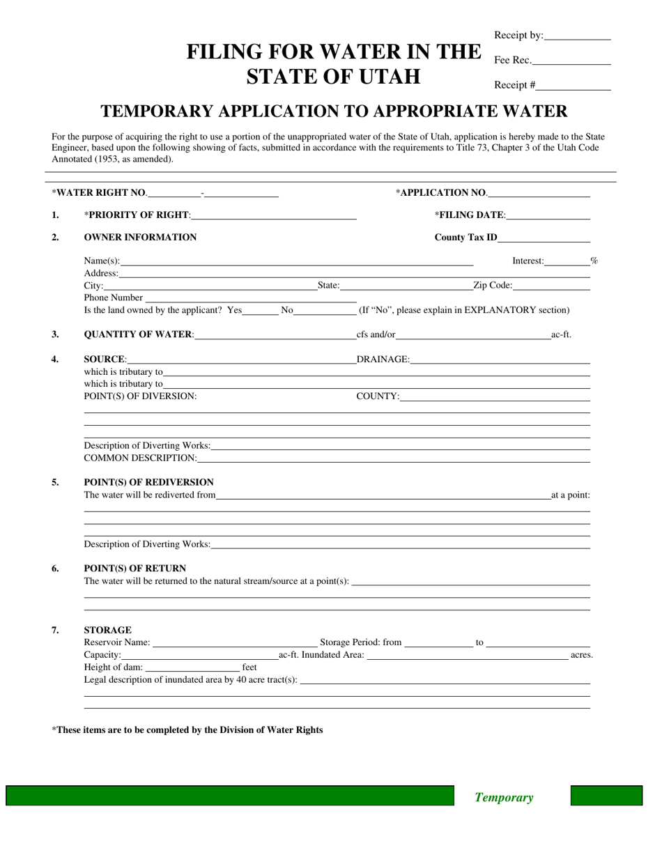 Utah Temporary Application to Appropriate Water - Fill Out, Sign Online ...