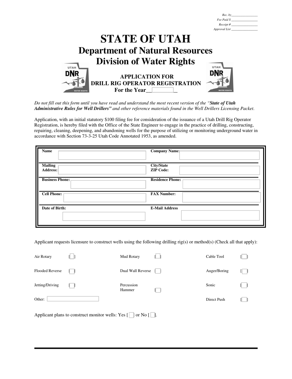 Utah Application for Drill Rig Operator Registration - Fill Out, Sign ...