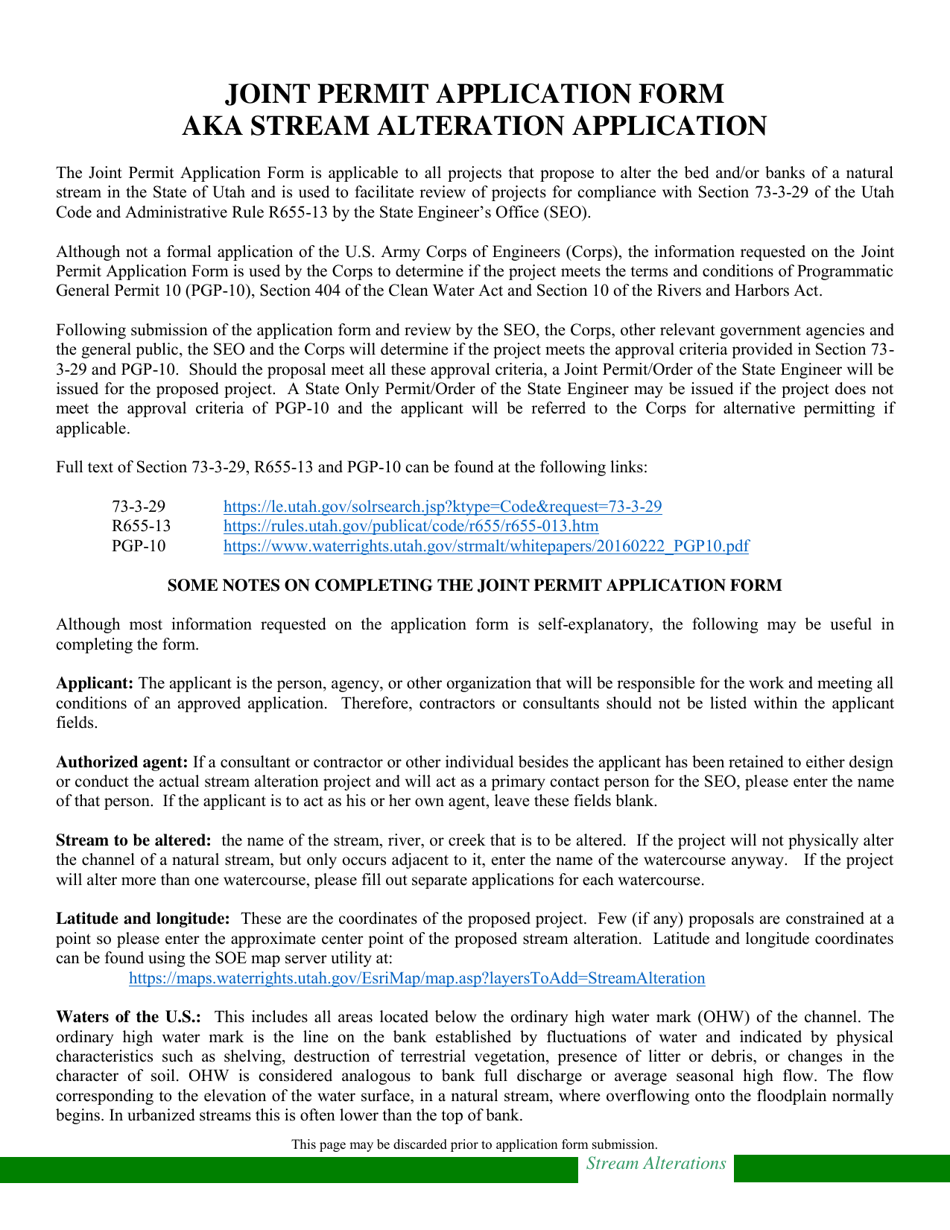 Utah Joint Permit Application Form - Fill Out, Sign Online and Download PDF | Templateroller