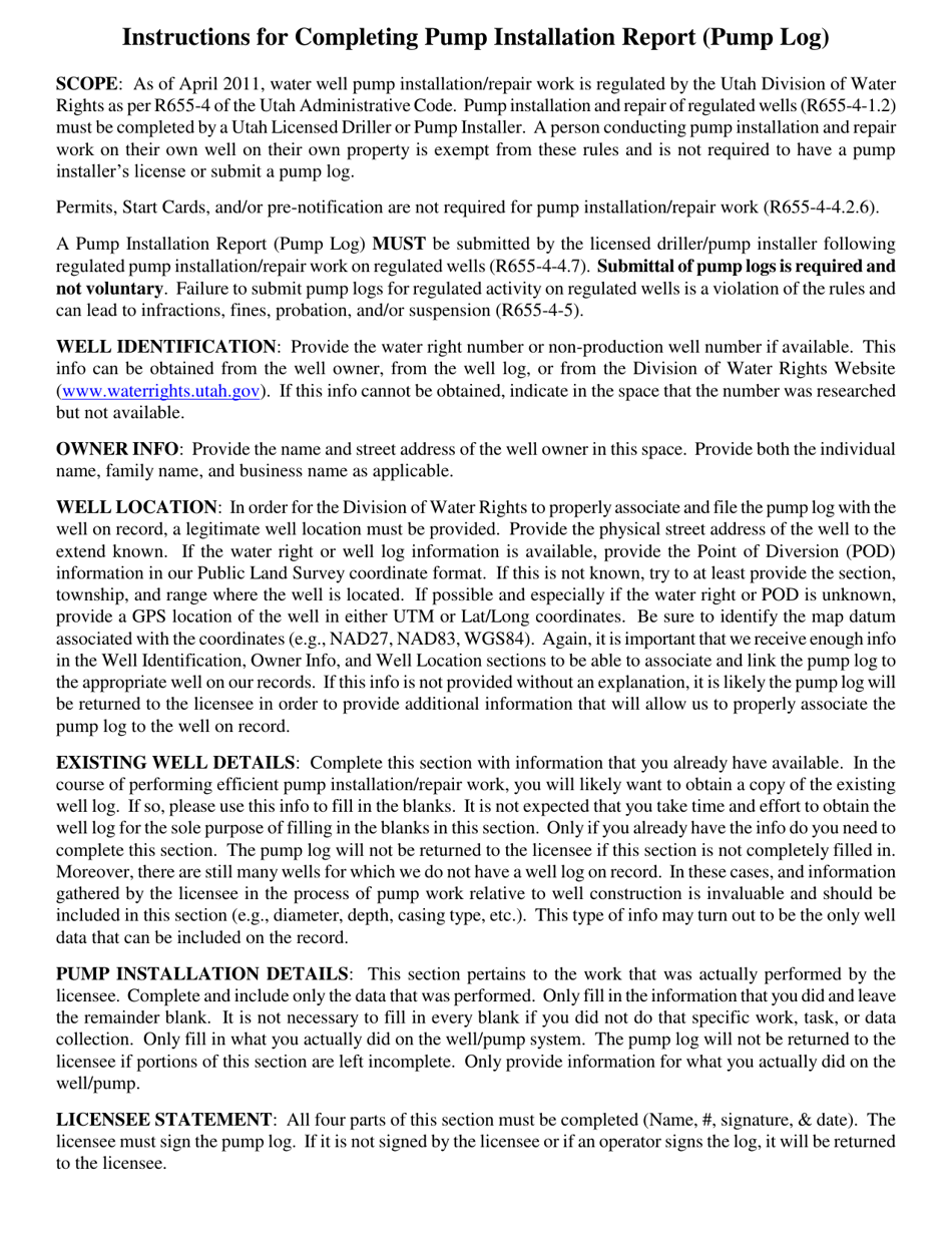 Download Instructions for Pump Installation Report (Pump Log) PDF ...