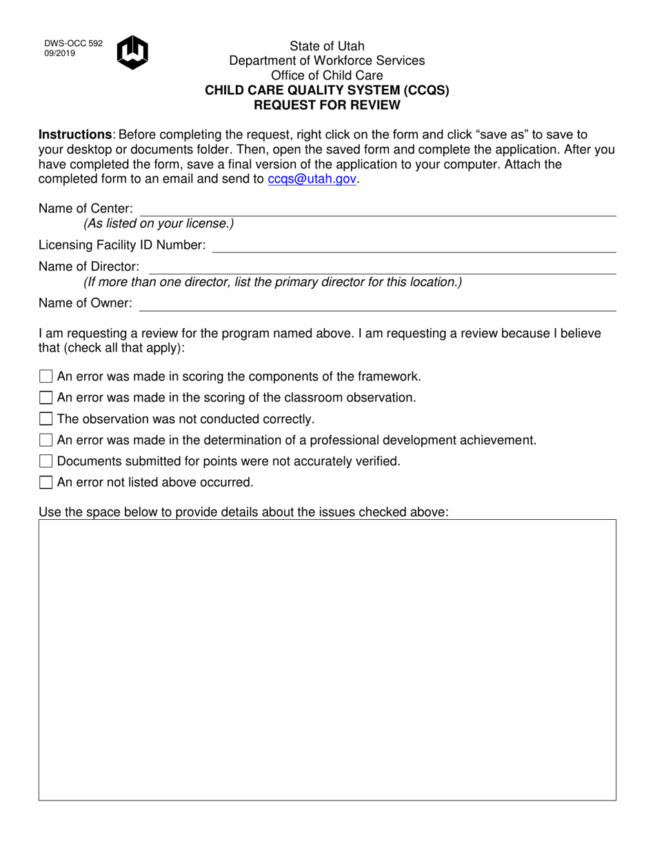 Form DWS-OCC592 - Fill Out, Sign Online and Download Fillable PDF, Utah ...