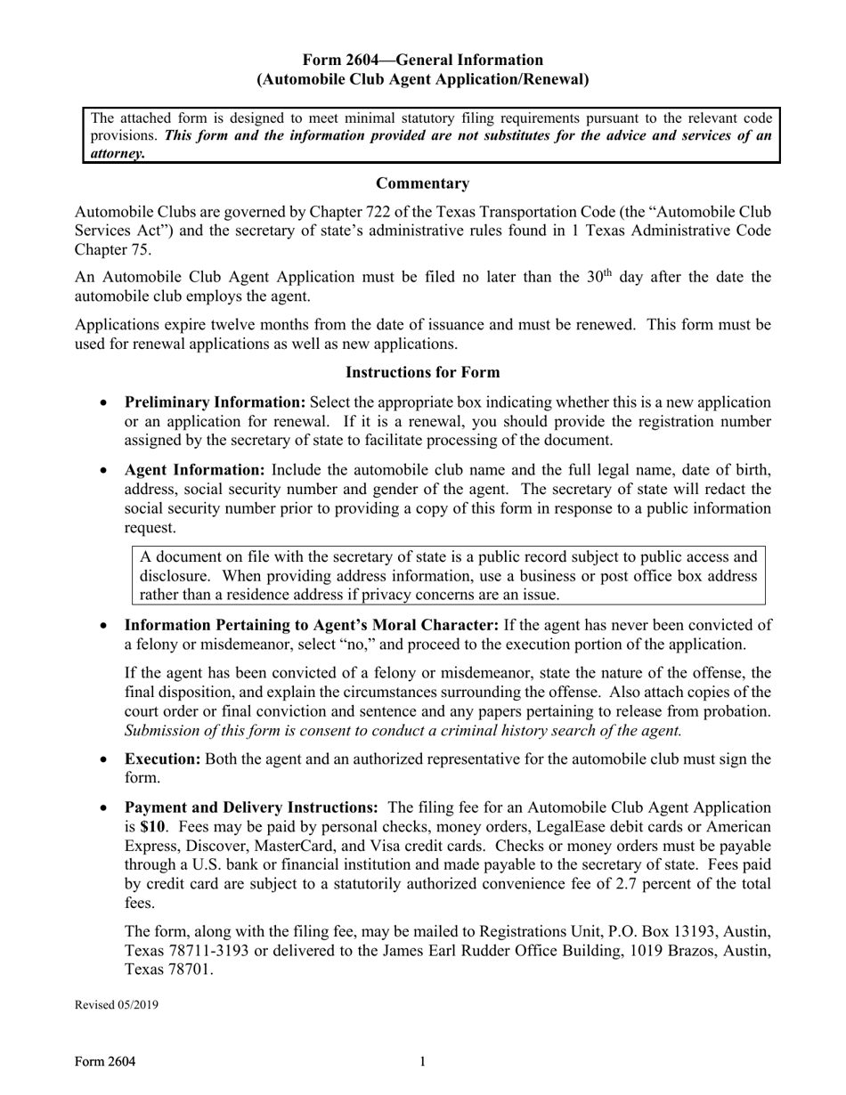 Form 2604 - Fill Out, Sign Online and Download Fillable PDF, Texas ...