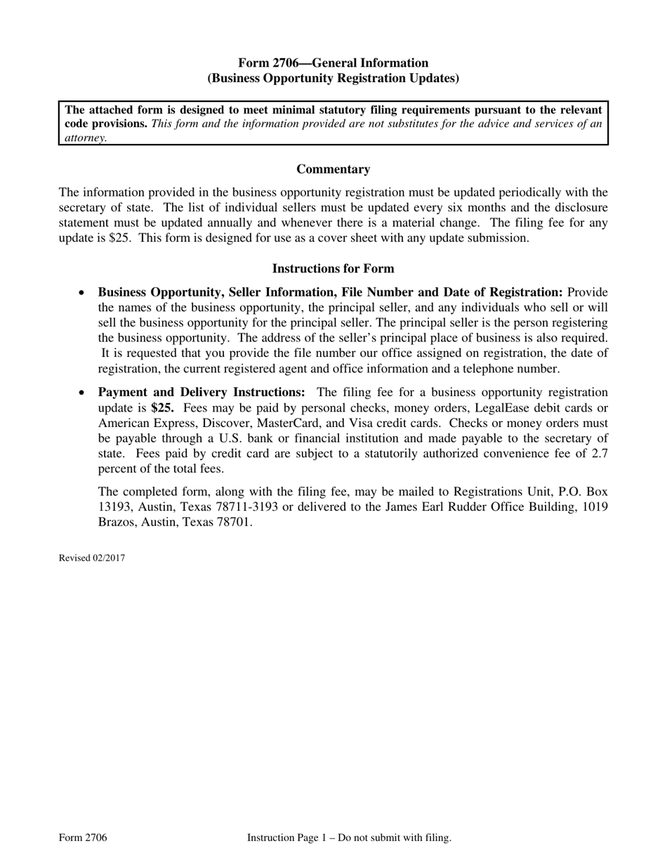 Form 2706 - Fill Out, Sign Online and Download Fillable PDF, Texas ...