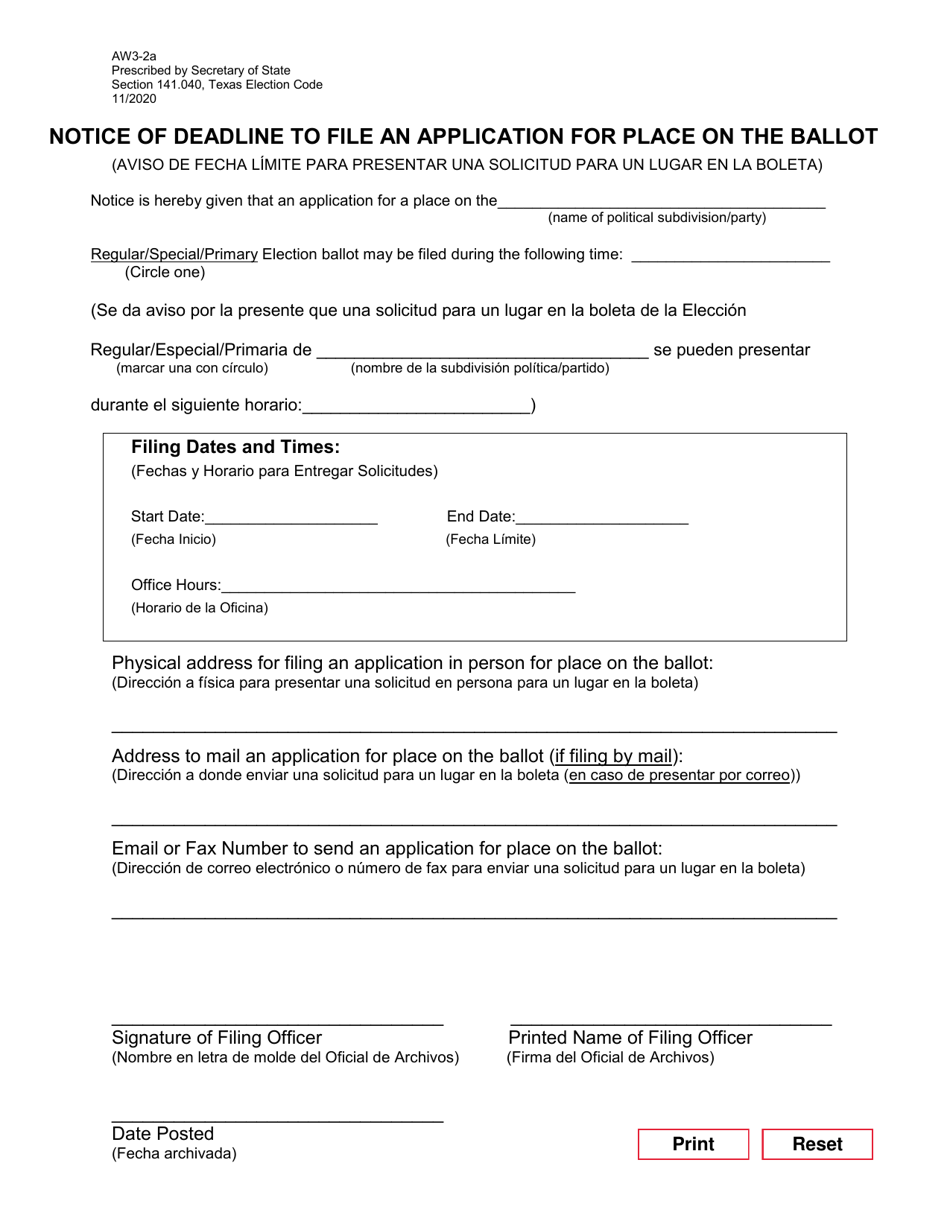 Form AW3-2A - Fill Out, Sign Online and Download Fillable PDF, Texas ...