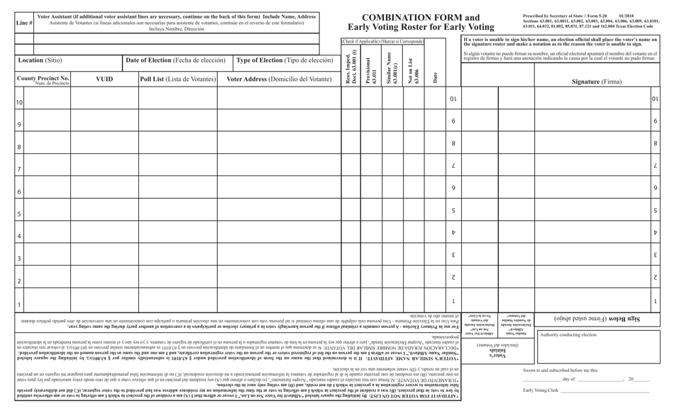 Form 5-20 - Fill Out, Sign Online and Download Printable PDF, Texas ...