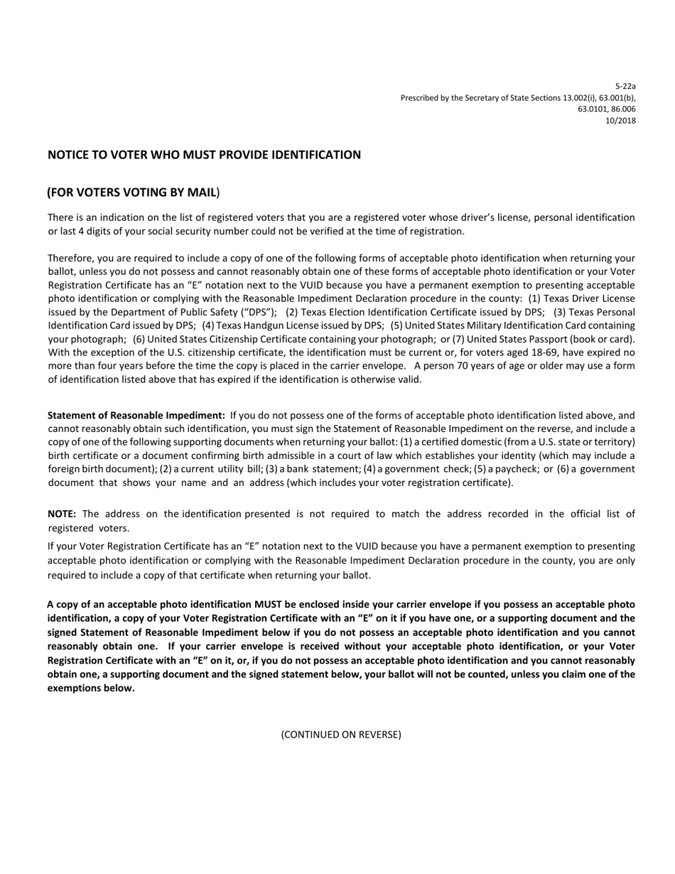 Form 5-22A - Fill Out, Sign Online and Download Printable PDF, Texas ...