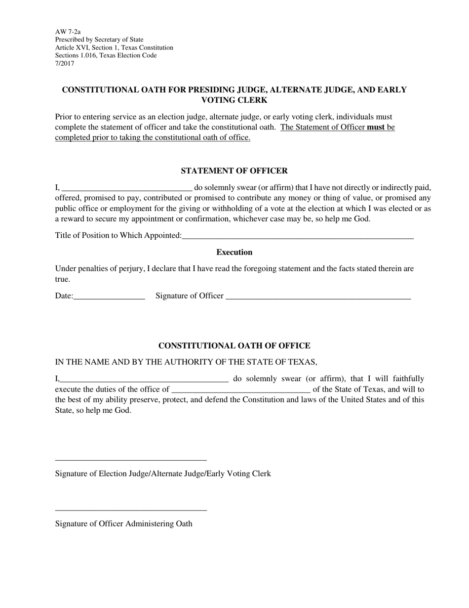 Form AW7-2A - Fill Out, Sign Online and Download Printable PDF, Texas ...