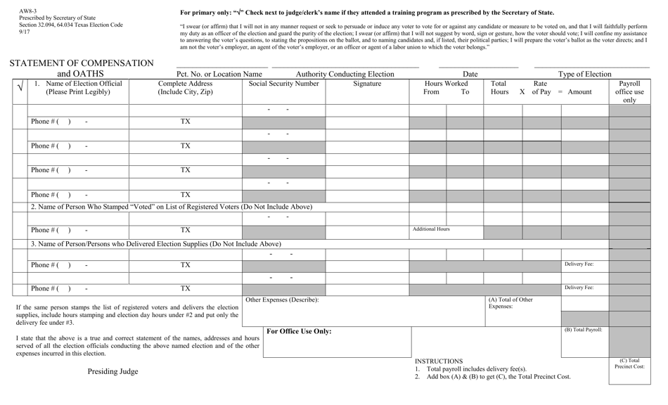 Form AW8-3 - Fill Out, Sign Online and Download Printable PDF, Texas ...