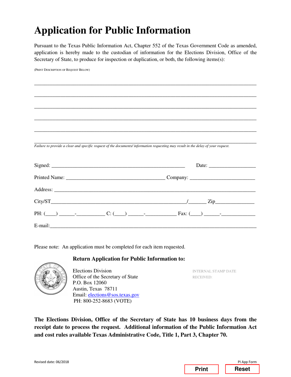 Texas Application for Public Information - Fill Out, Sign Online and ...
