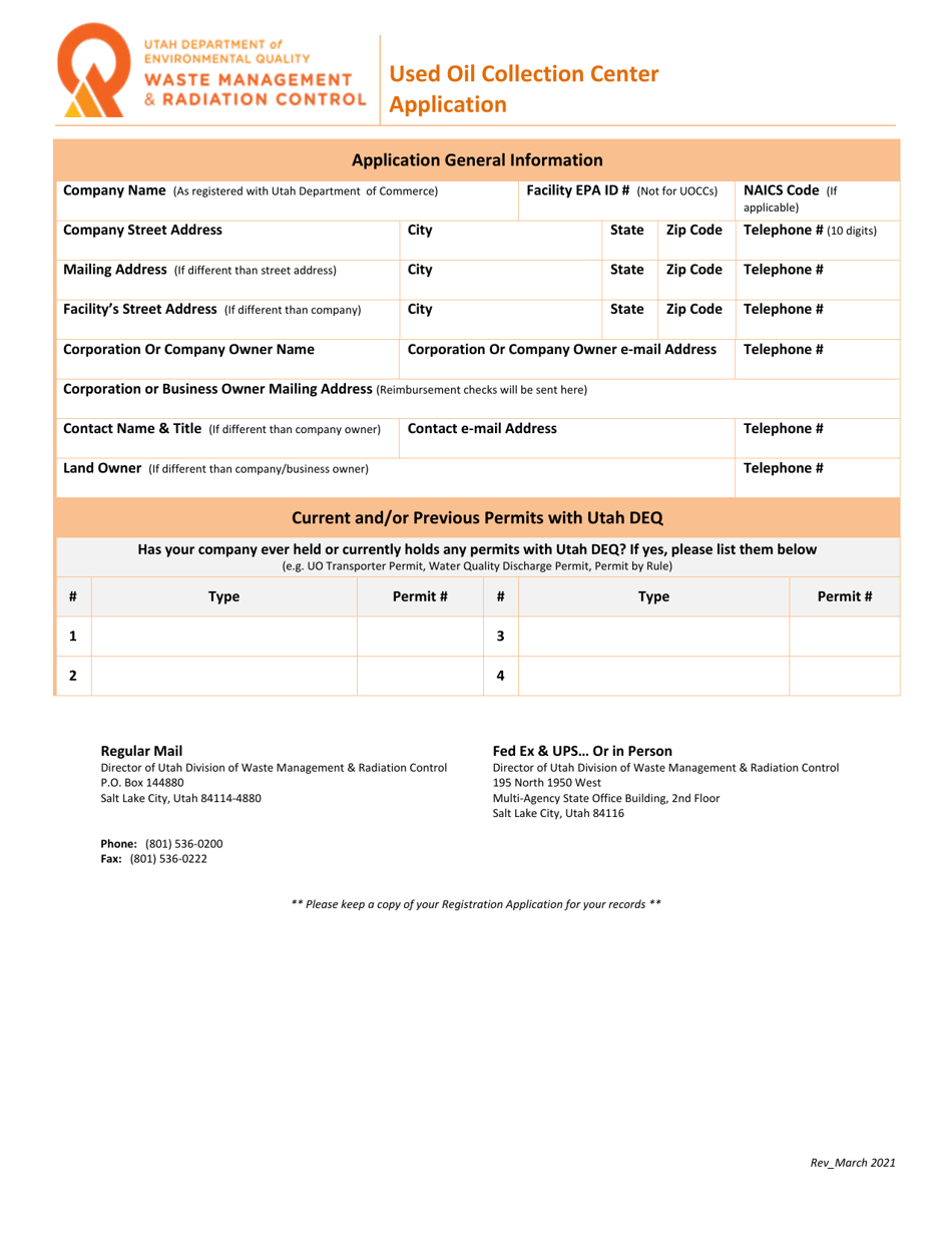 Utah Used Oil Collection Center Application - Fill Out, Sign Online and ...
