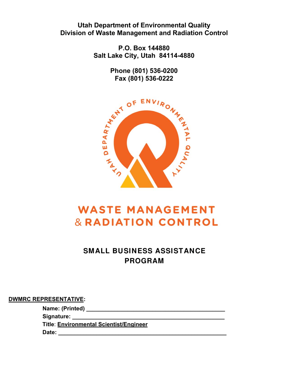 Utah Utah DEQ Small Business Assistance Form Download Fillable PDF ...