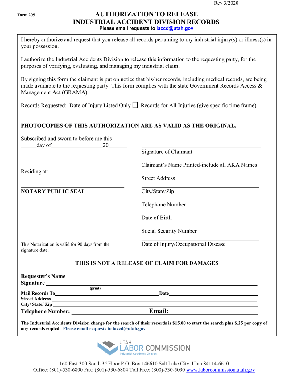 Form 205 - Fill Out, Sign Online and Download Printable PDF, Utah ...