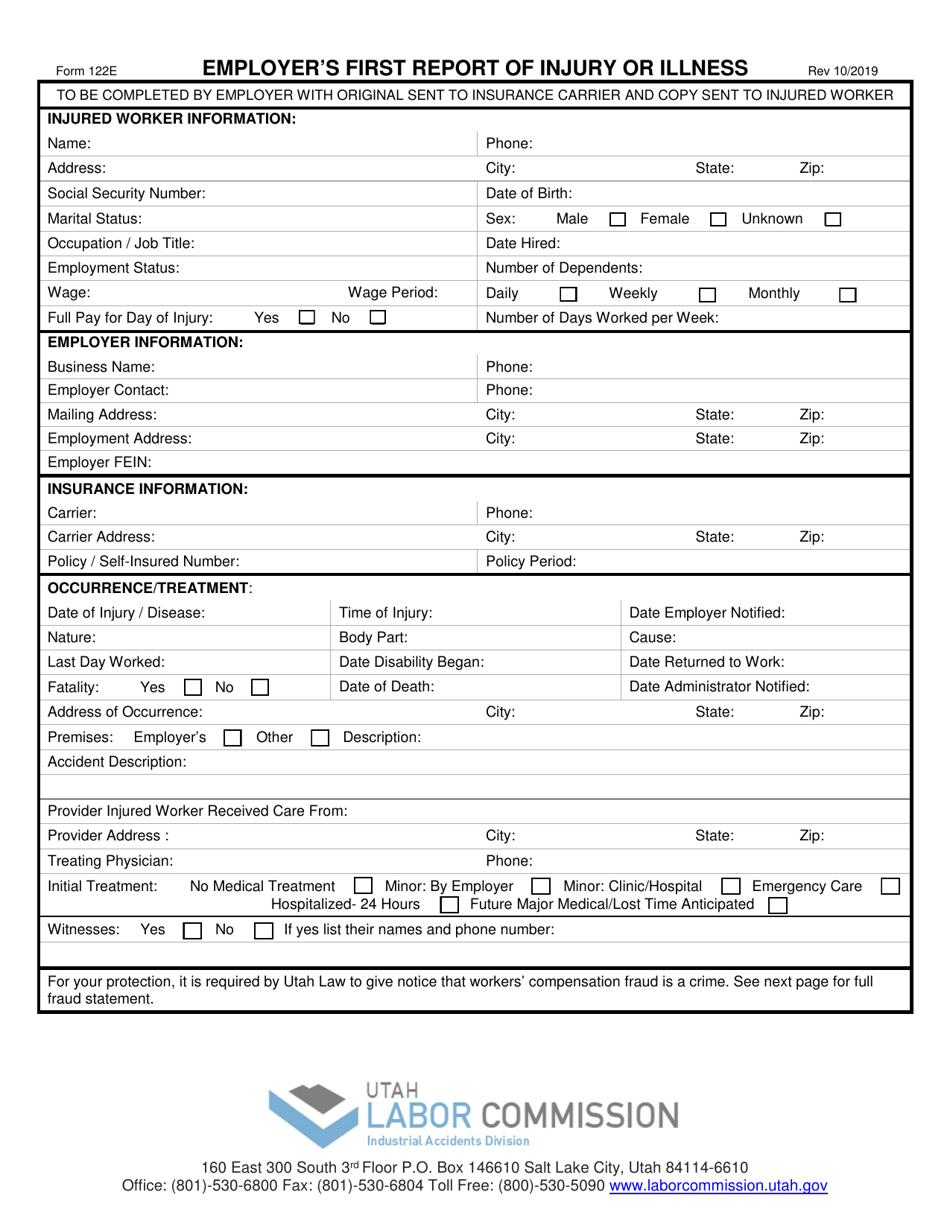 Form 122E - Fill Out, Sign Online and Download Fillable PDF, Utah ...