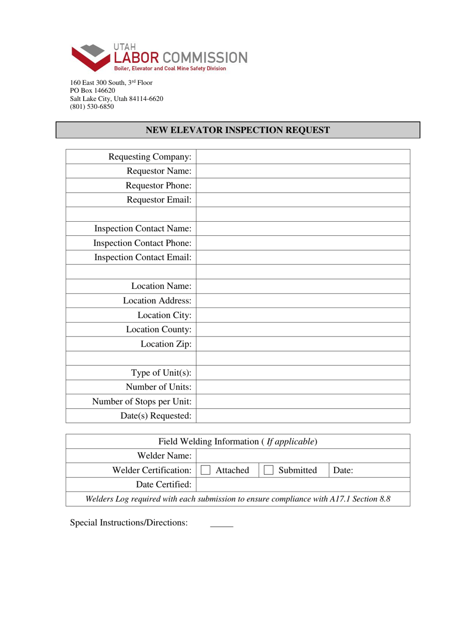 Utah New Elevator Inspection Request - Fill Out, Sign Online and ...