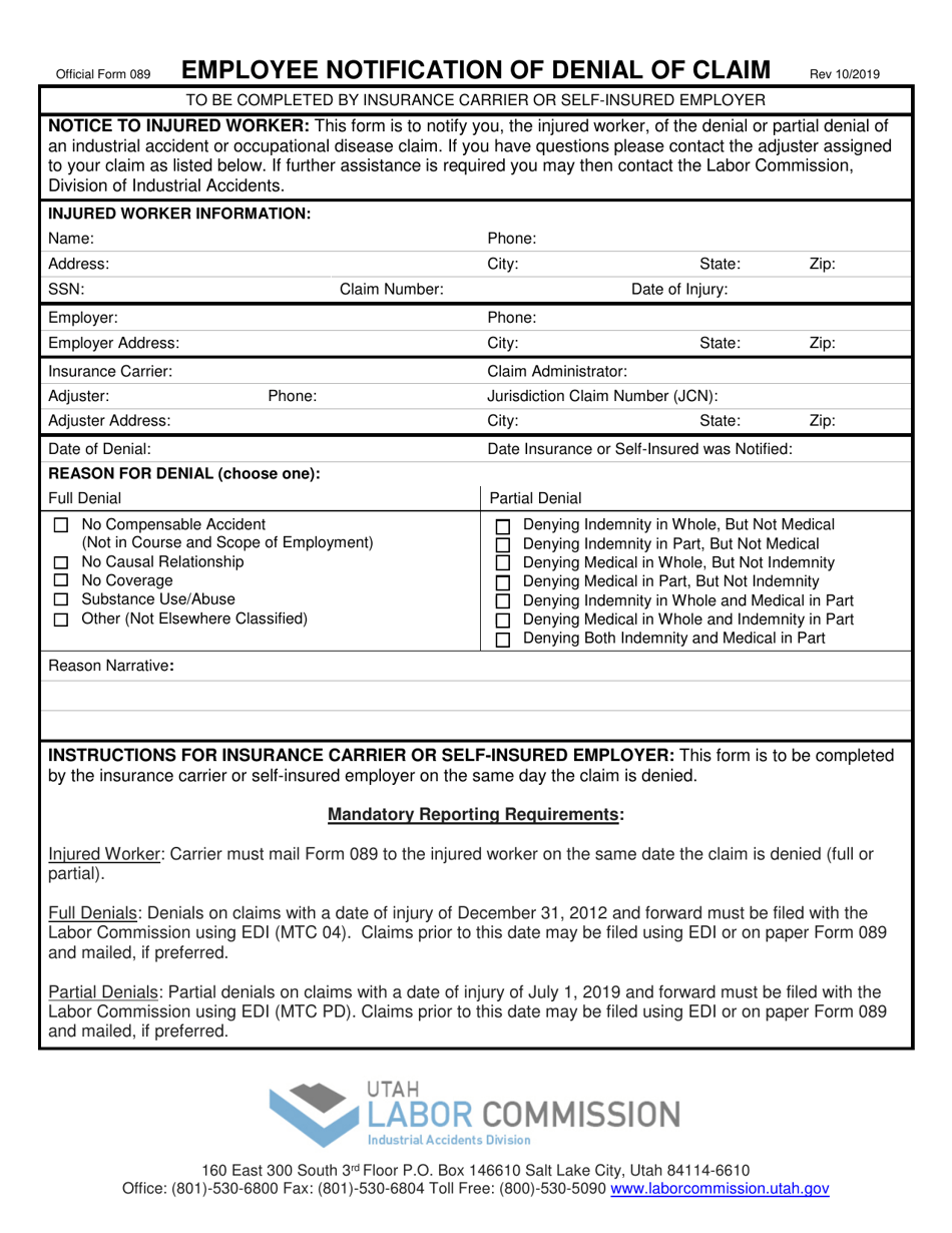 Official Form 089 - Fill Out, Sign Online and Download Fillable PDF ...