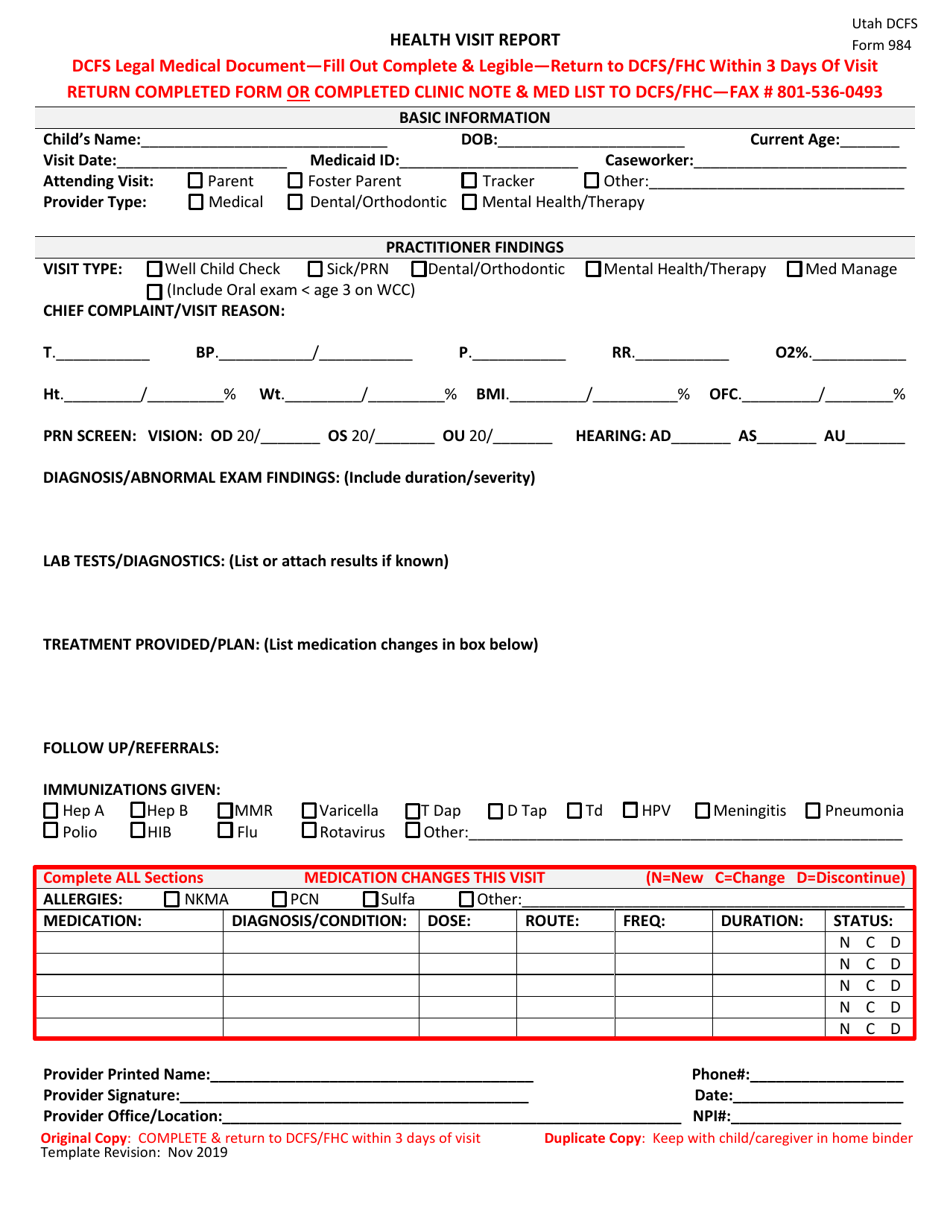 Form 984 - Fill Out, Sign Online and Download Printable PDF, Utah ...