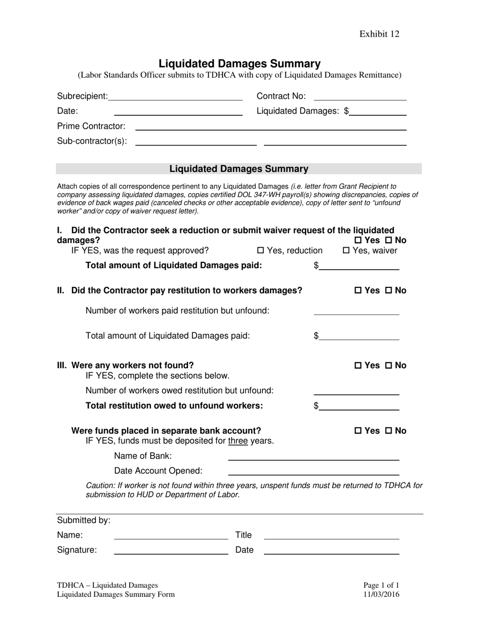 Texas Liquidated Damages Summary - Fill Out, Sign Online and Download ...