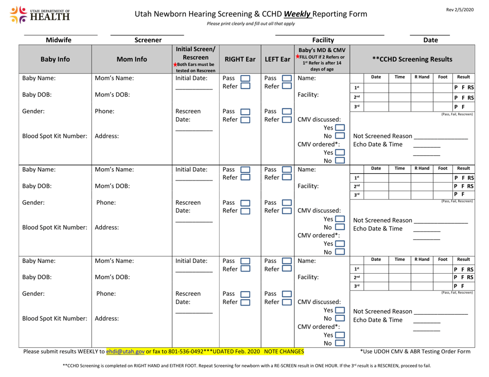 Utah Utah Newborn Hearing Screening & Cchd Weekly Reporting Form - Fill ...