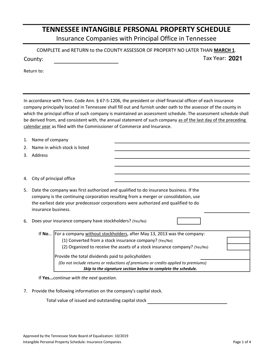2021 Tennessee Tennessee Intangible Personal Property Schedule - Fill ...
