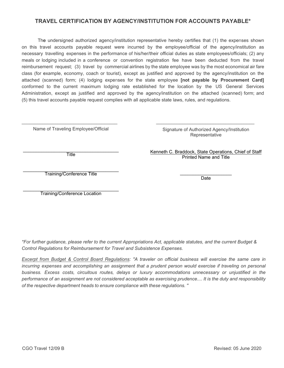 South Carolina Travel Certification by Agency/Institution for Accounts ...