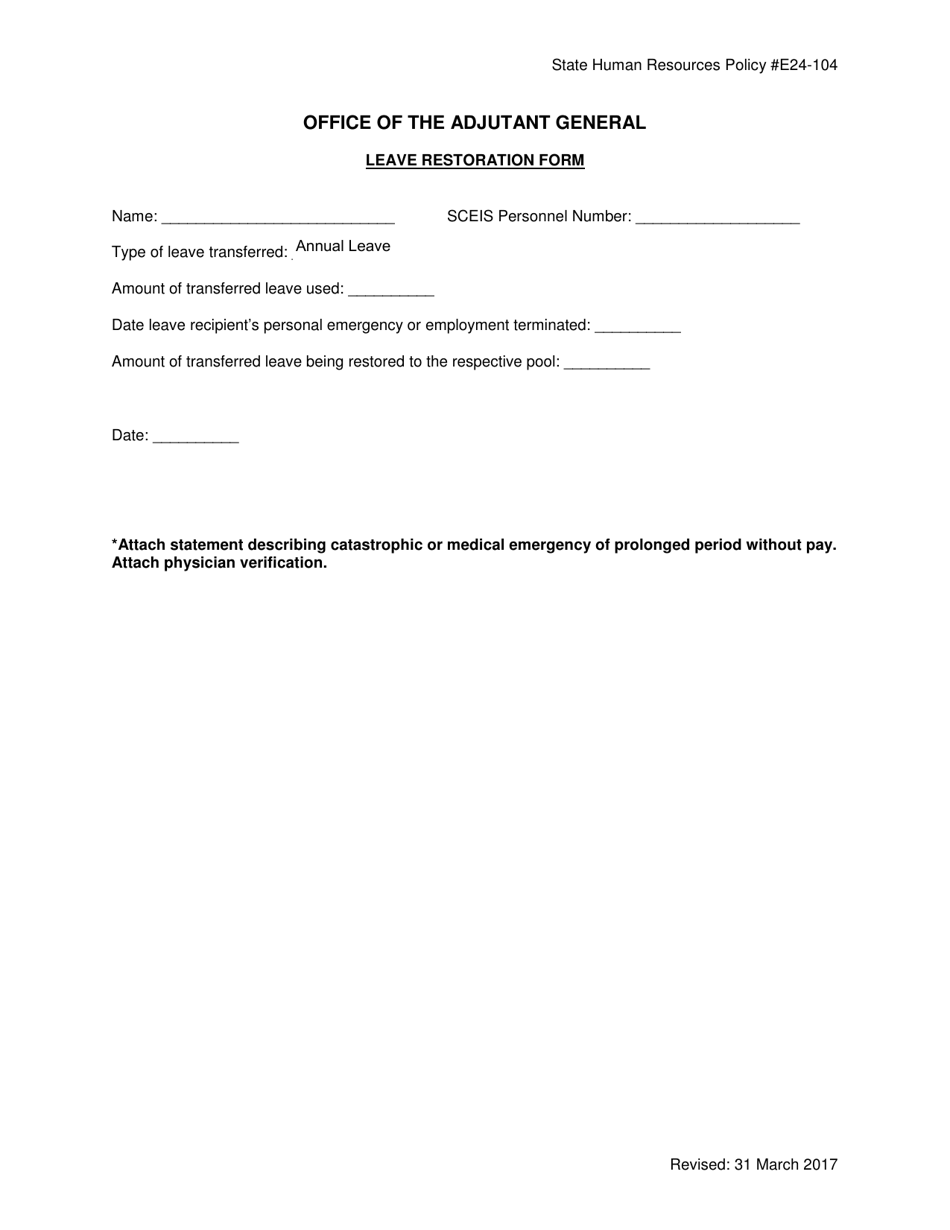 South Carolina Leave Restoration Form - Fill Out, Sign Online and ...