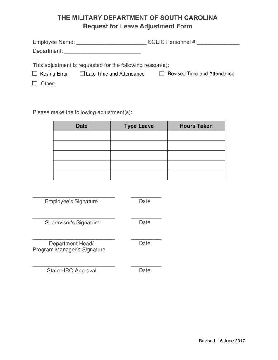 South Carolina Request for Leave Adjustment Form - Fill Out, Sign ...
