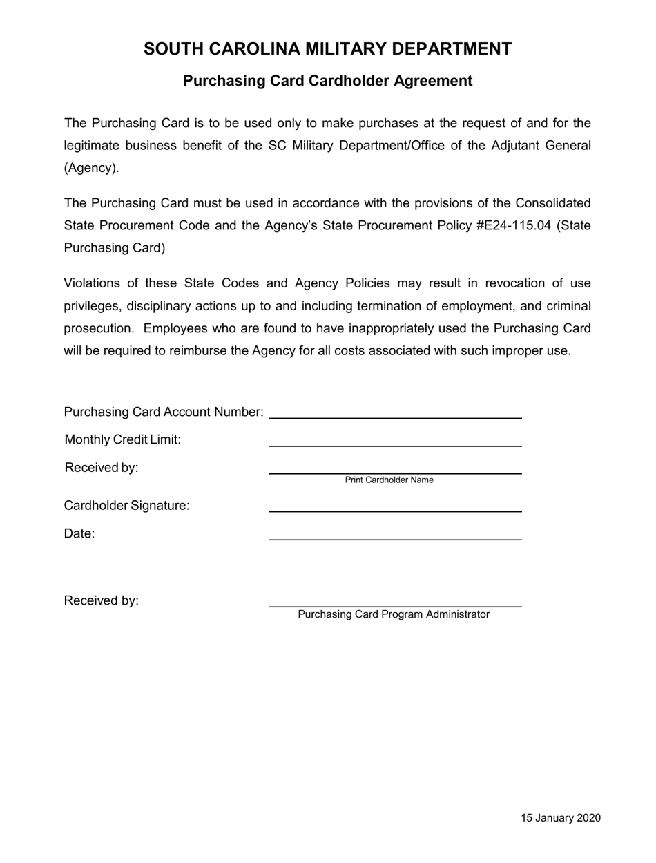 South Carolina Purchasing Card Cardholder Agreement - Fill Out, Sign ...